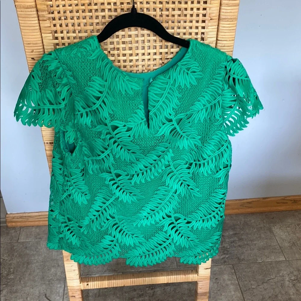 Milly | Tops | Milly Green Leaf Crochet Lace Short Sleeve Top | Poshmark
